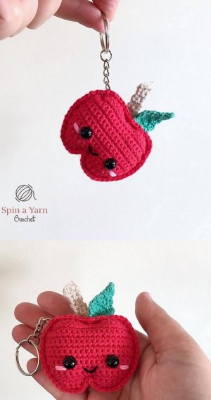 Crochet Apple Keychain