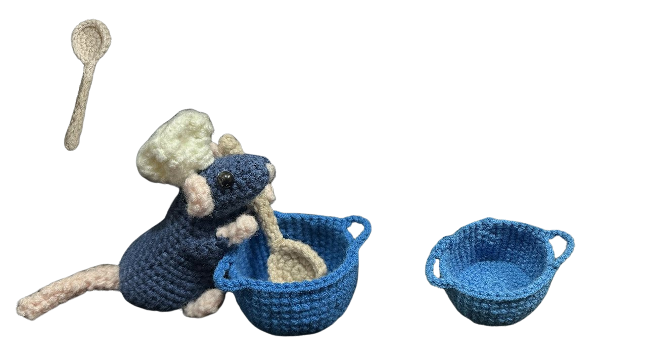 Crochet Chef Mouse-Shaped Spoon and Pot