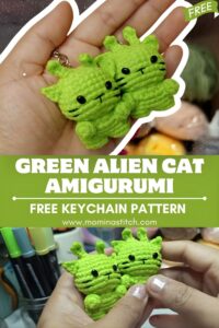 Crochet Green Alien Cat Amigurumi Keychain