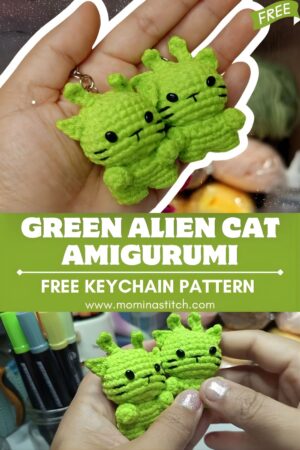 Crochet Green Alien Cat Amigurumi Keychain