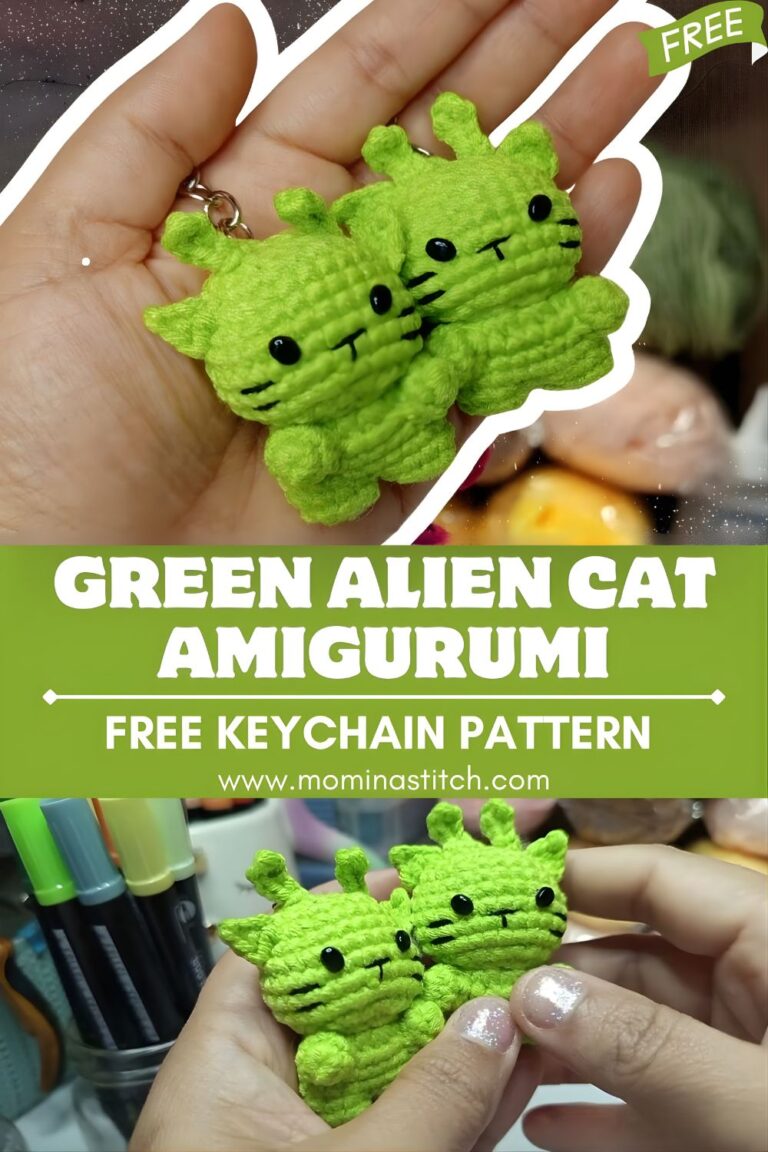 Crochet Green Alien Cat Amigurumi Keychain