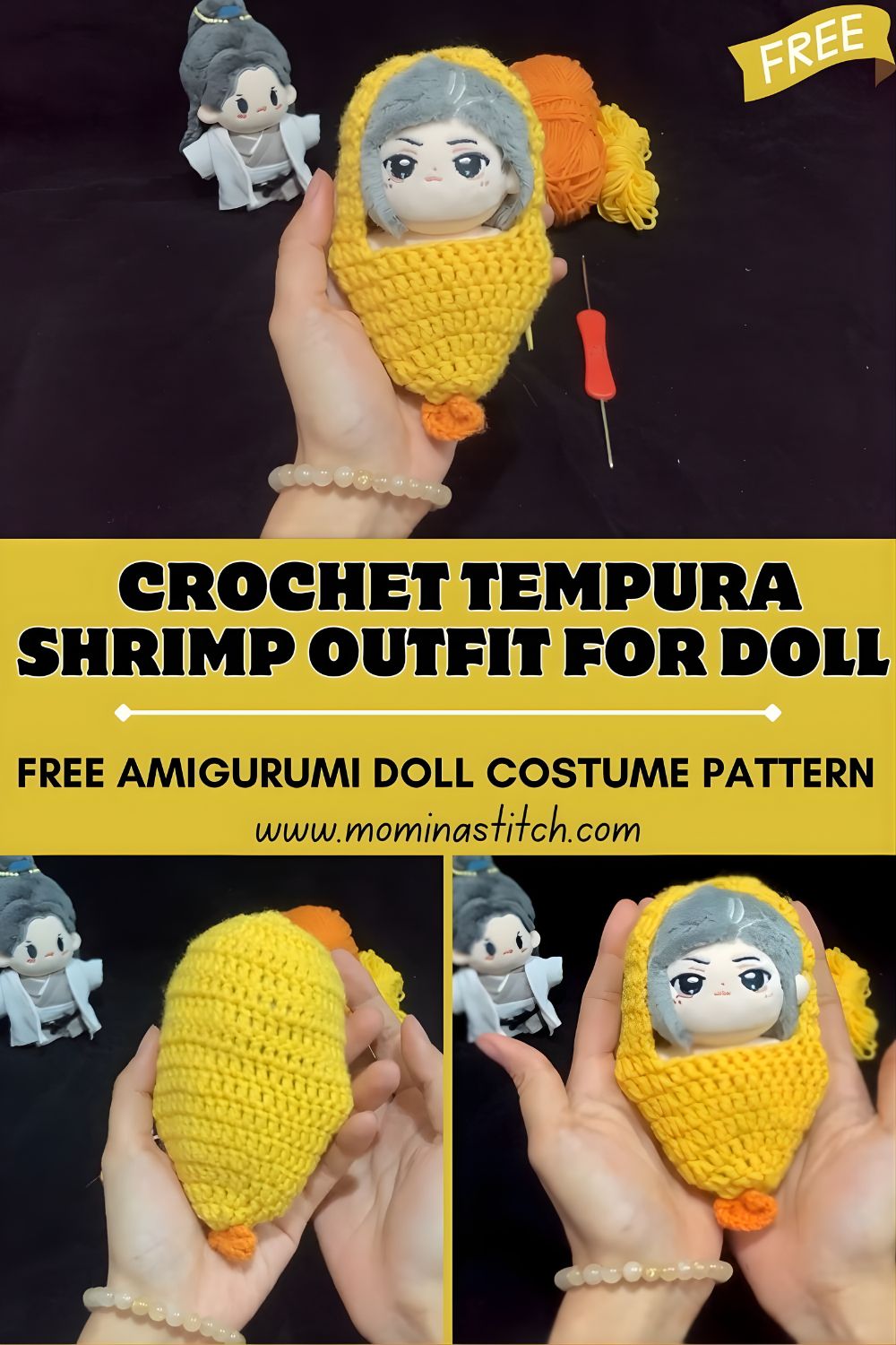 Crochet Tempura Shrimp Outfit for Doll